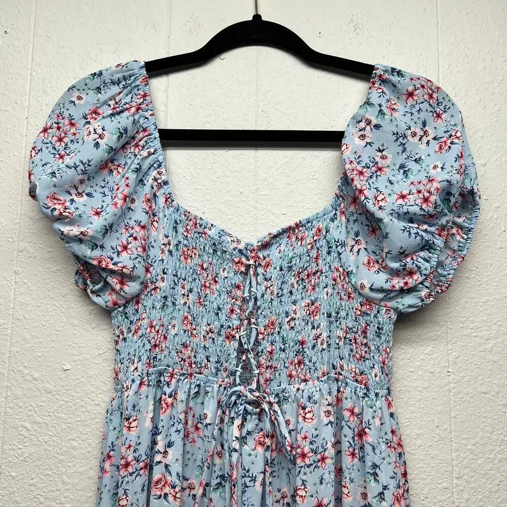 Pie In The Sky | Dresses | Pie In The Sky Smocked Lace Up Puff Sleeve ...